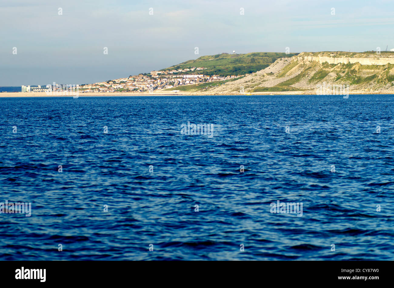 West Weares and Chiswell, Portland, Dorset, from a boat off the ...