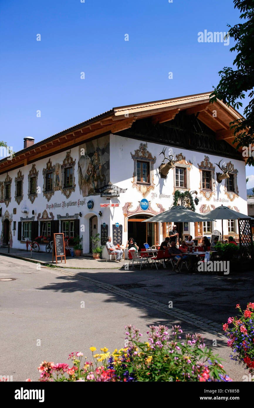 The Goldener Engle beer keller in Garmisch-Partenkirchen, Bavaria Stock ...
