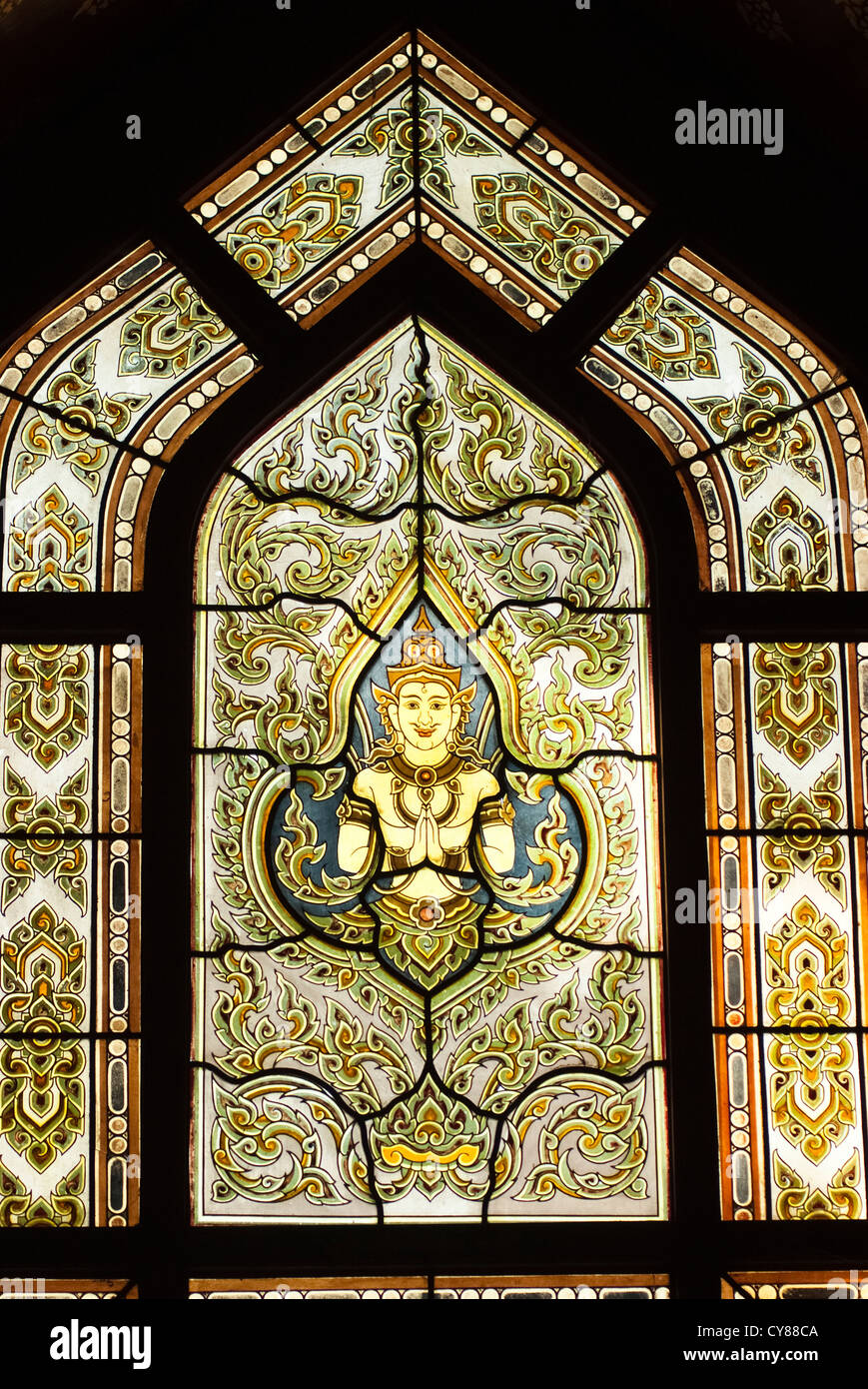 Thai stained glass window at Benjamabophit Temple, Bangkok Stock Photo ...