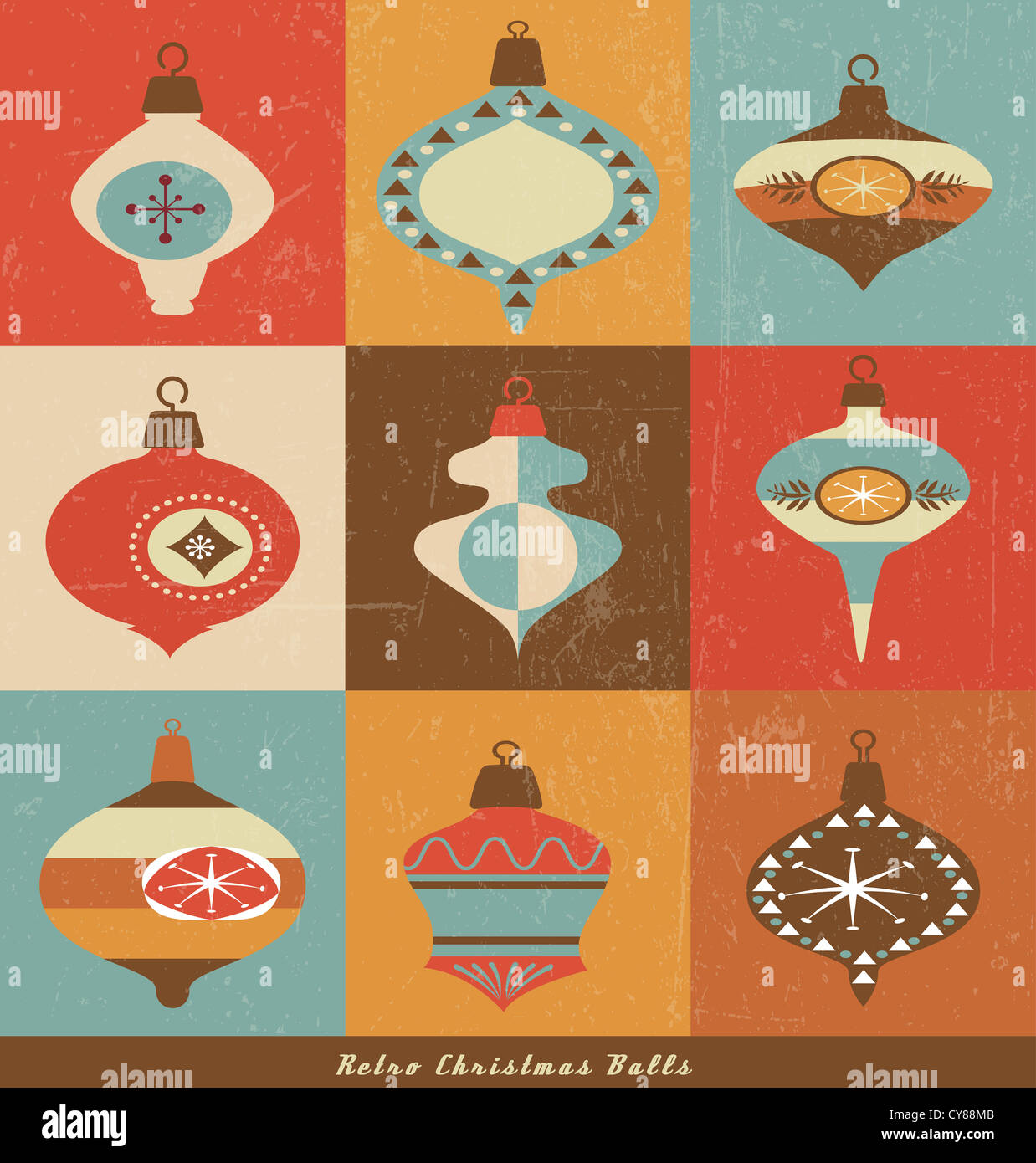 colorful Retro Christmas balls set Stock Photo - Alamy