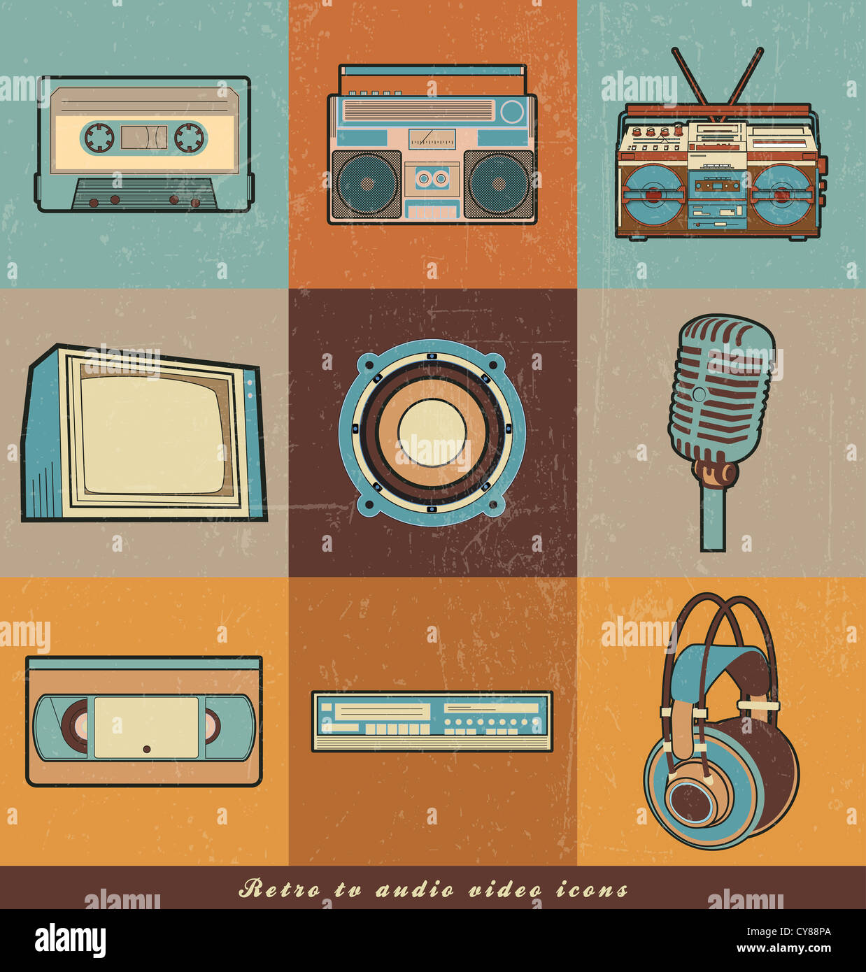 retro TV audio, Video icons Stock Photo - Alamy