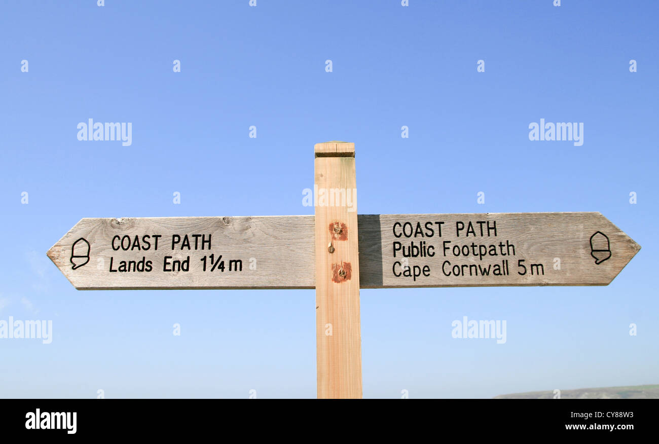 Coast Path sign Lands End Cape Cornwall Sennen Cove Cornwall England UK ...