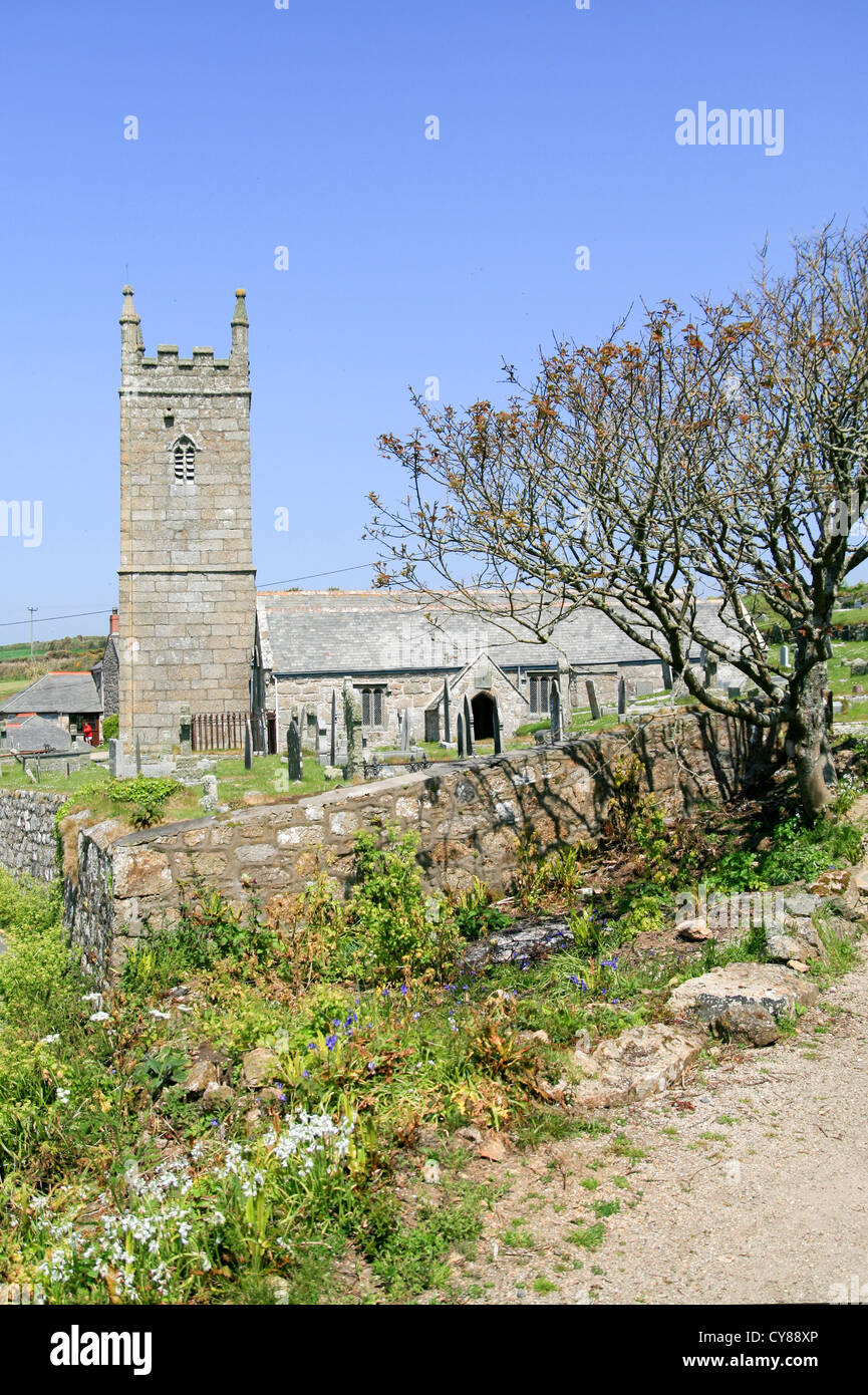 parish church and lane St Levan Cornwall England UK Stock Photo - Alamy