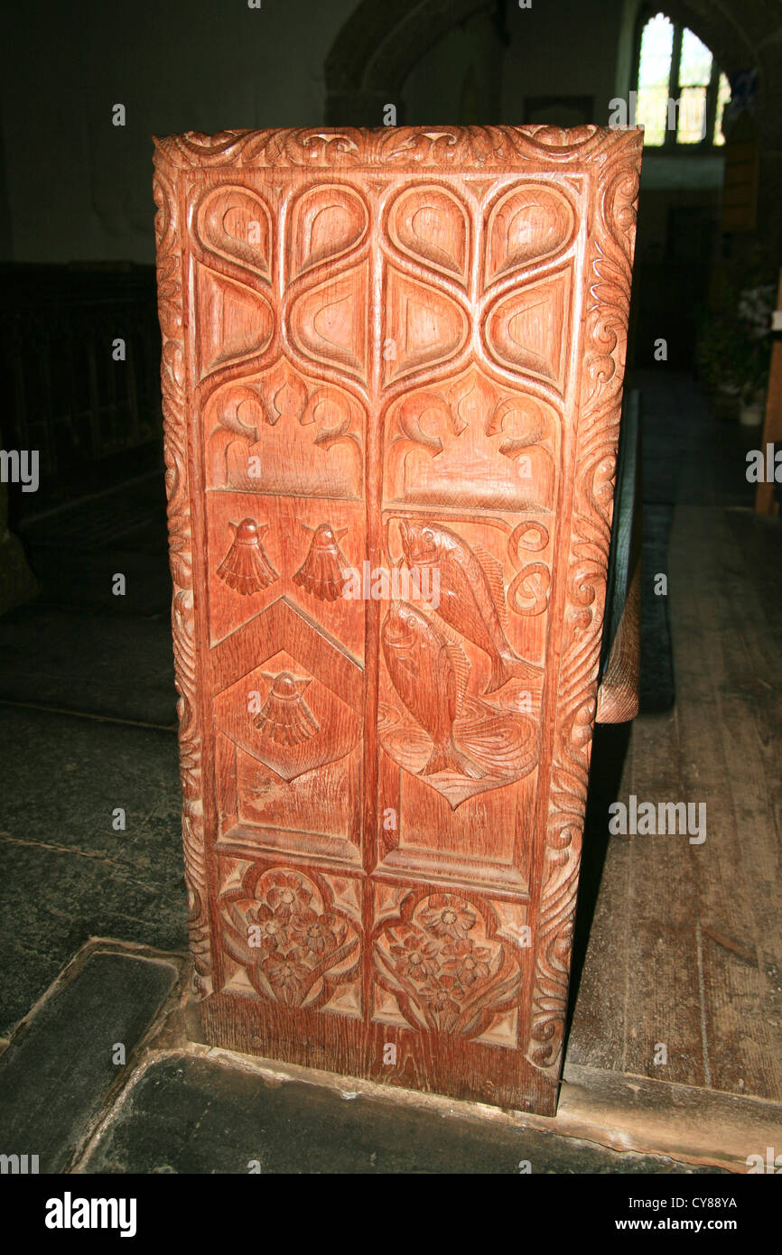 St Levan church carved benchend St Levan Cornwall England UK Stock ...