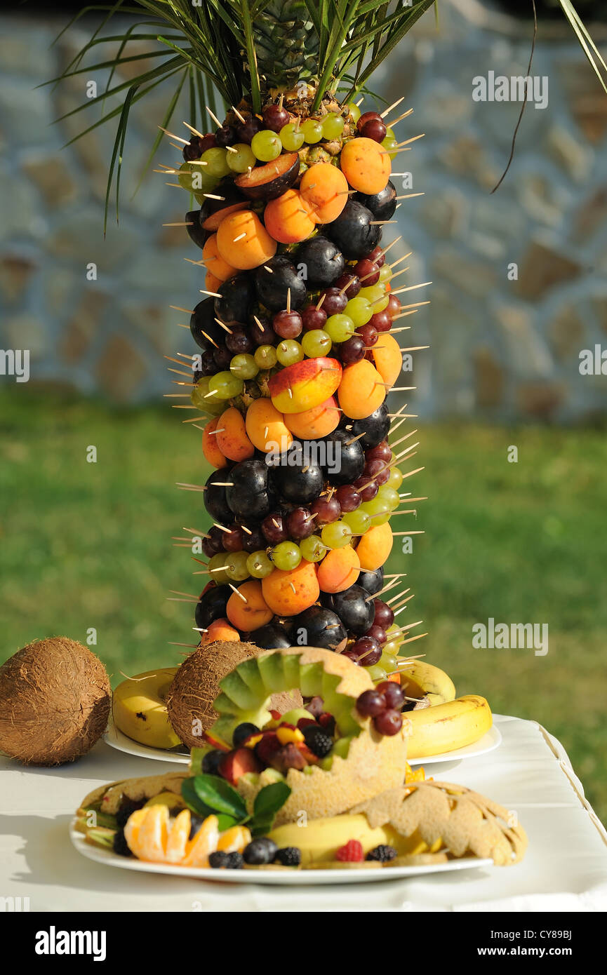 various fruits in the shape of a palm tree Stock Photo - Alamy