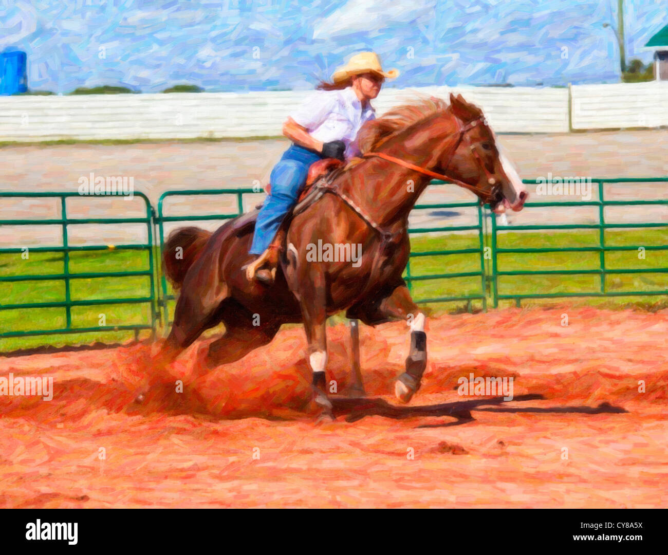 Western rider in a pole bending competition Stock Photo - Alamy