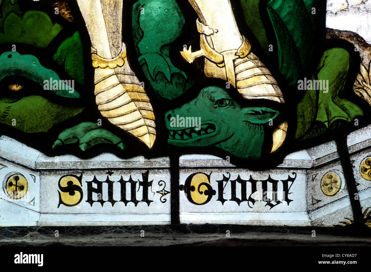 Saint George stained glass detail, St. Kenelm`s Church, Enstone ...
