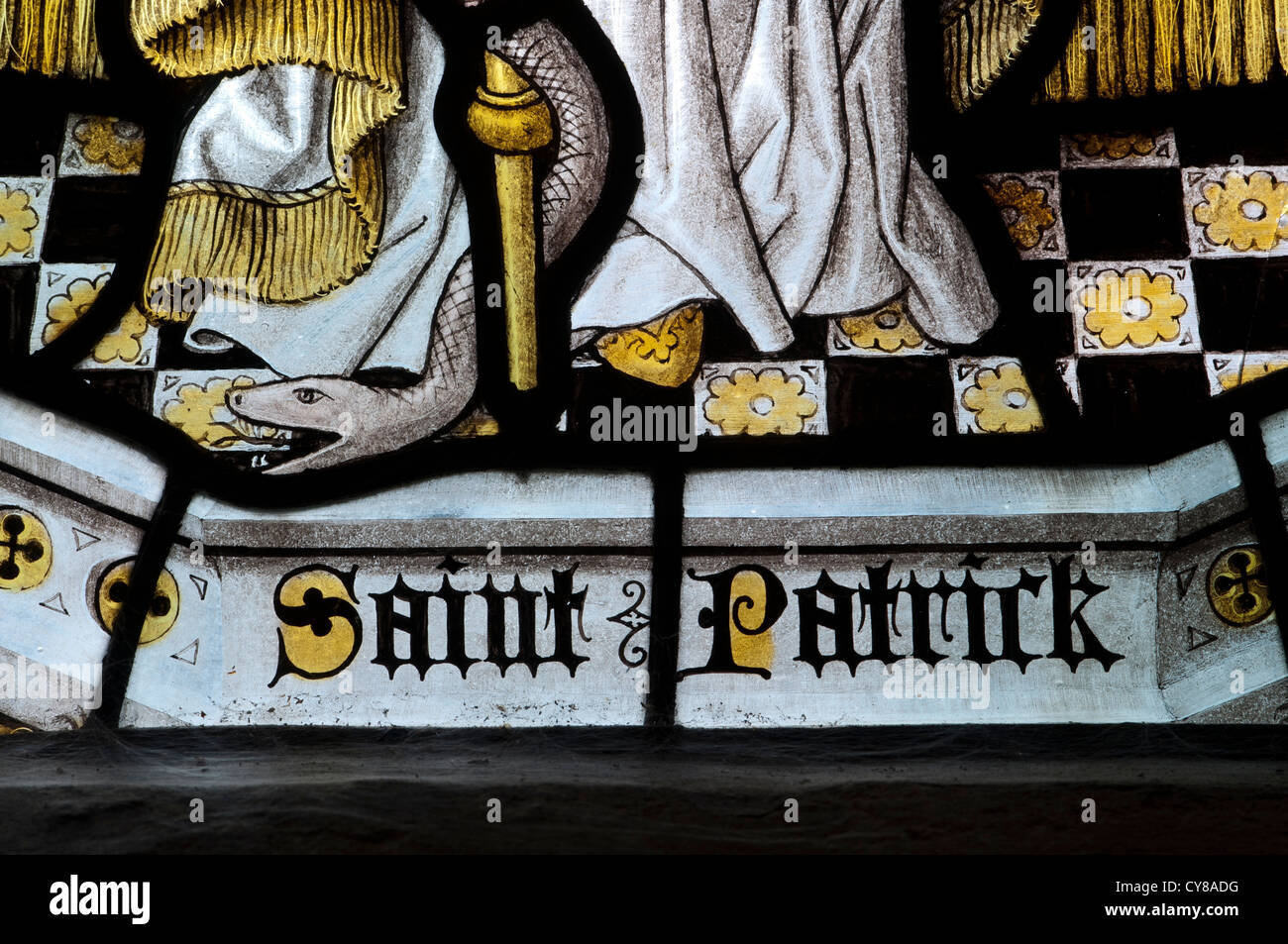 Saint Patrick stained glass detail, St. Kenelm`s Church, Enstone ...
