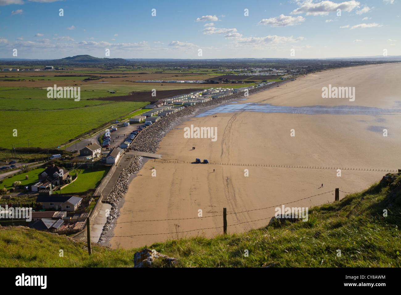 Brent Knoll and Brean beach from Brean Down in Somerset Stock Photo - Alamy