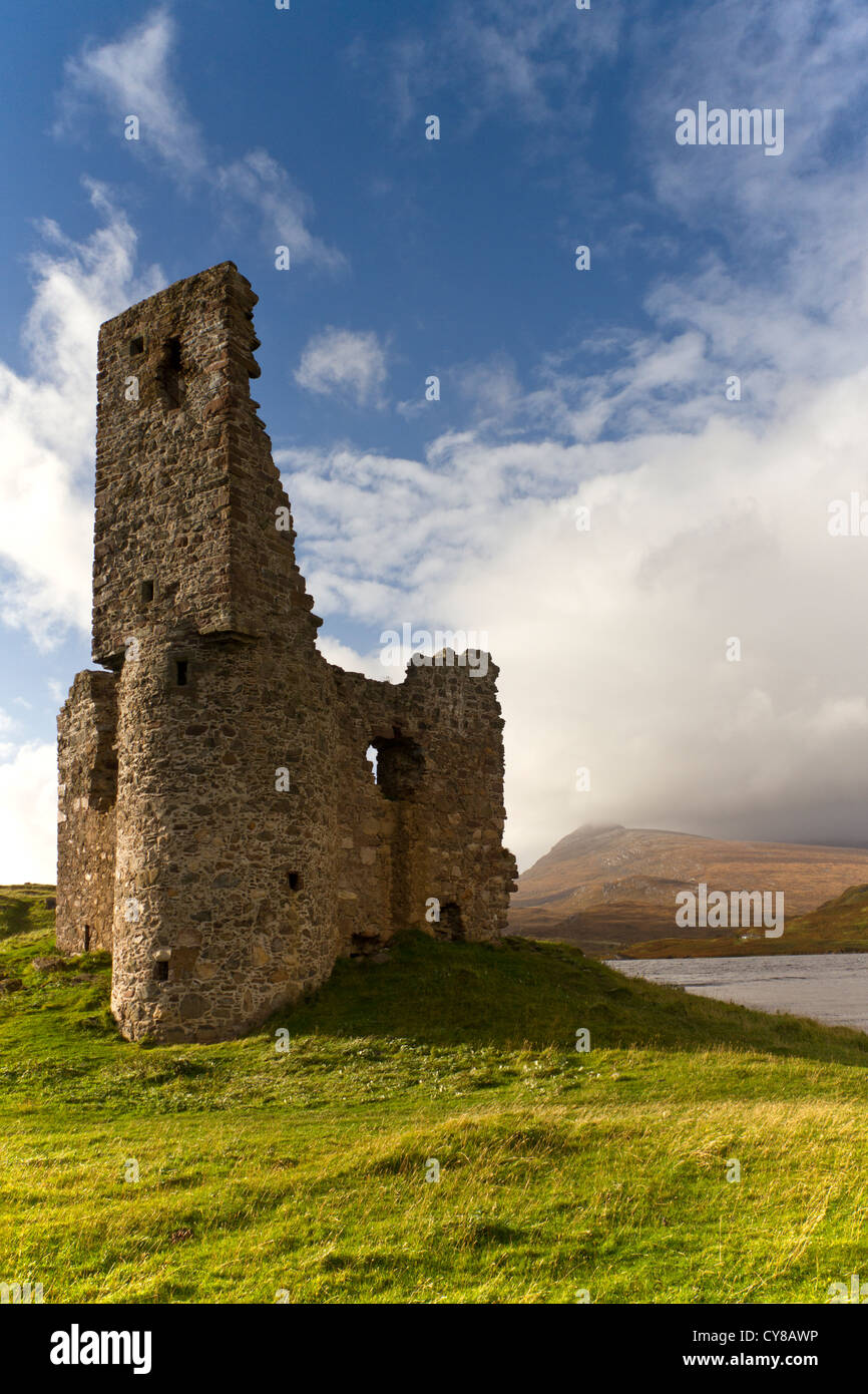 The ruin of Ardwreck Castle in Sutherland, northern Scotland Stock ...
