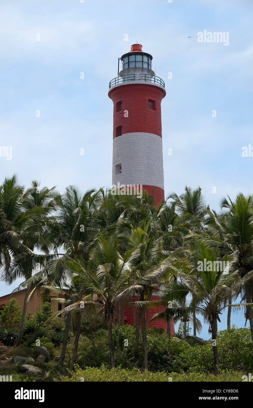 Vertical view of the red and white striped Vizhinjam Lighthouse on ...