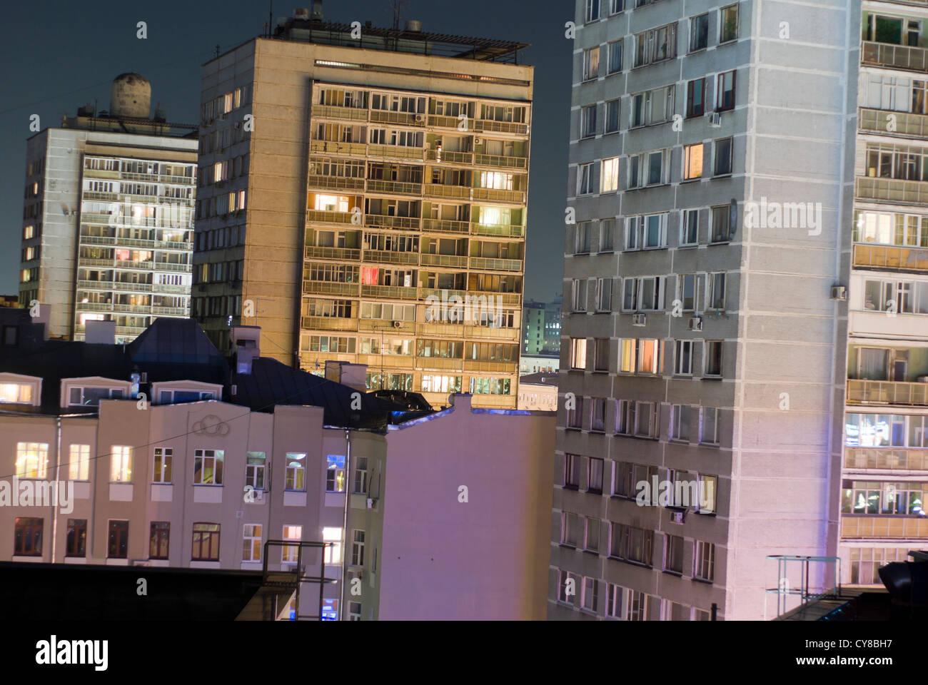 Moscow apartment blocks by night near the city centre, Moscow, Russian ...