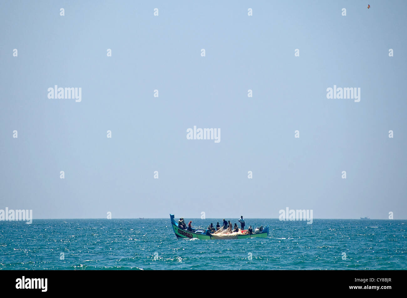 Horizontal view of a fishing boat working in the Arabian sea on a ...