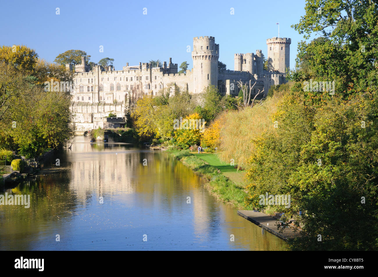 Warwick Castle and the River Avon in Warwick, Warwickshire, England ...