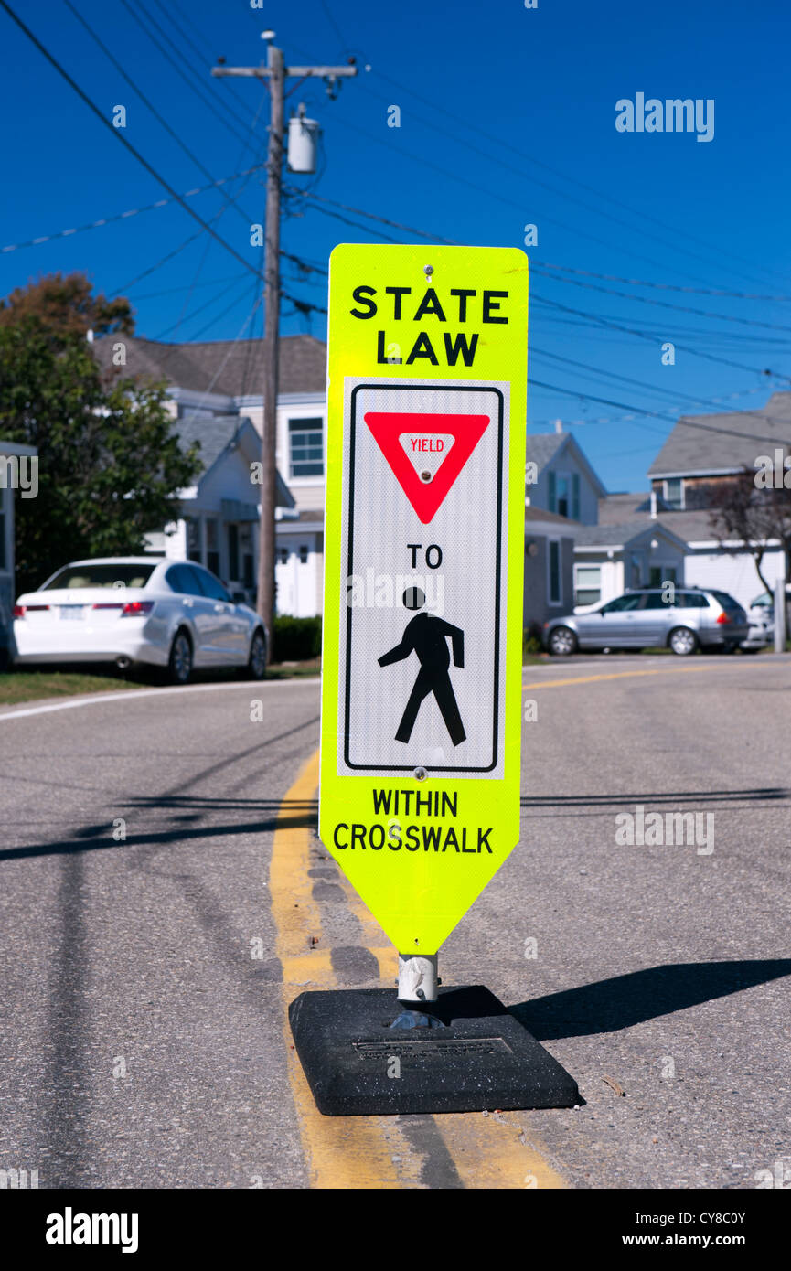 "Yield to pedestrians within crosswalk" sign in Wells Beach, Maine, USA ...