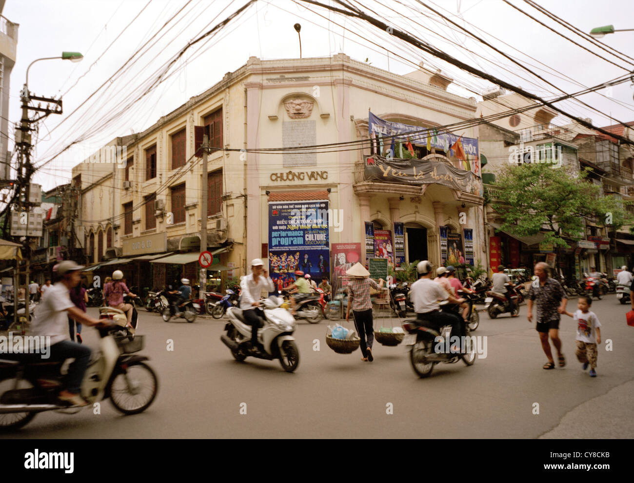 Chaotic street life traffic in the Old City of Hanoi in Vietnam in Far ...