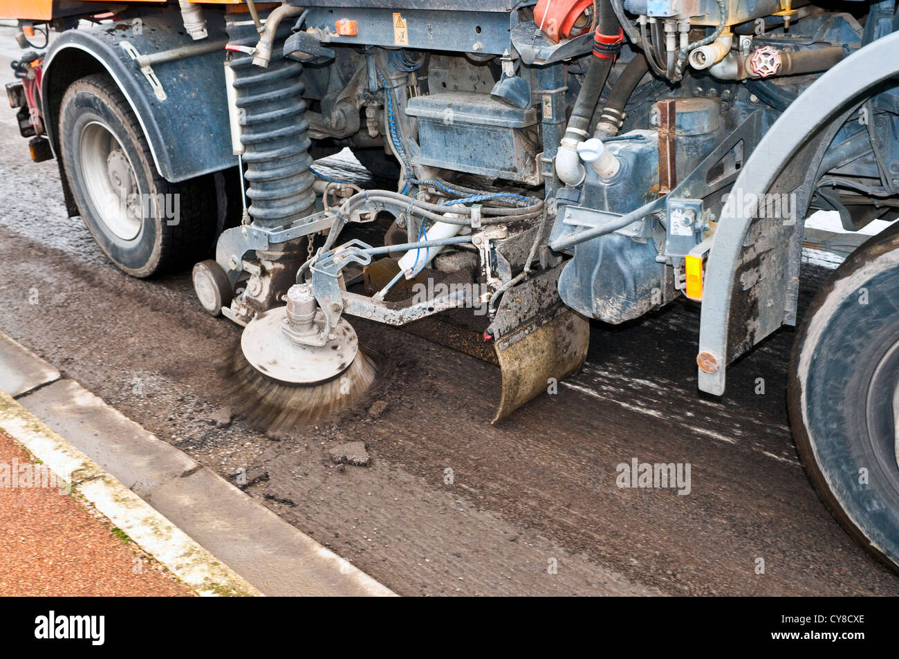 Road sweeping machine detail / tarmac renewal - France Stock Photo - Alamy