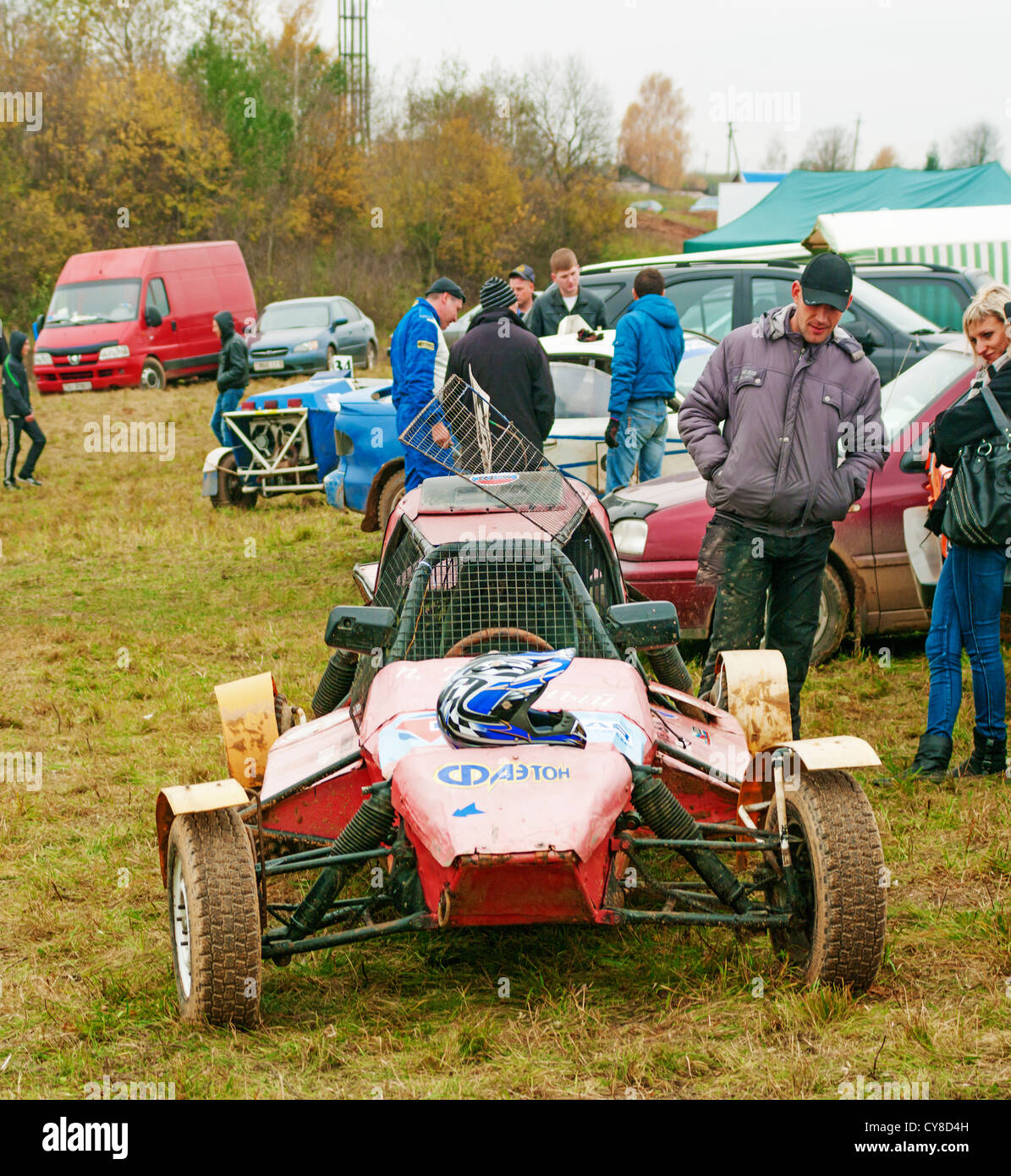 Red buggy-cart in racing camping Stock Photo - Alamy
