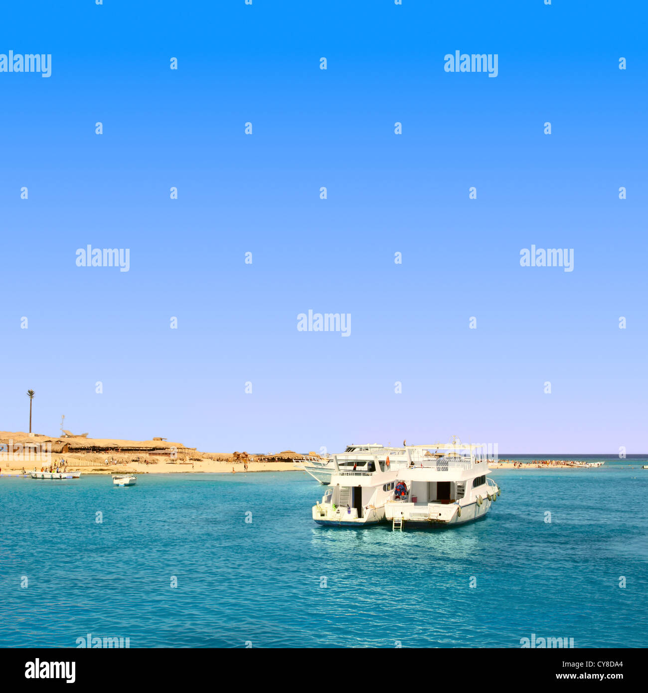 Tropical beach and tourist boat on Paradise island in Egypt Stock Photo ...