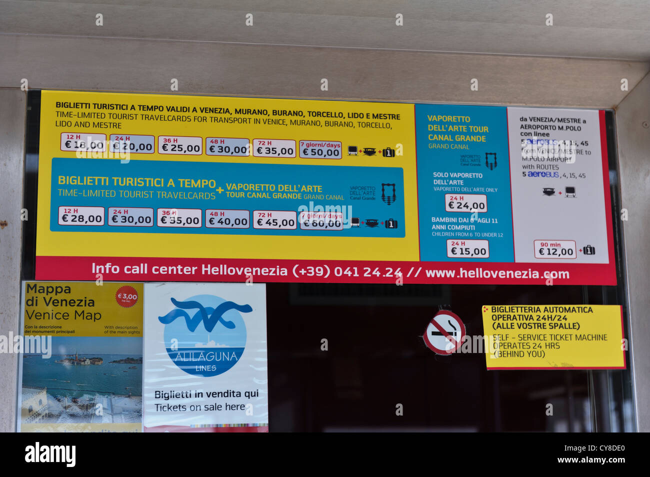 Ticket fares display, Rialto Waterfront, Venice, Italy Stock Photo - Alamy