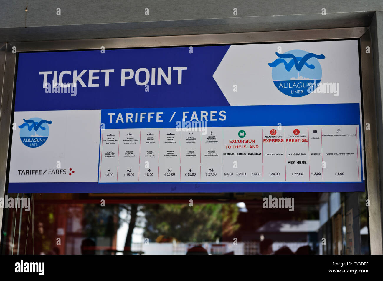 Ticket fares display, St Mark's Waterfront, Venice, Italy Stock Photo ...