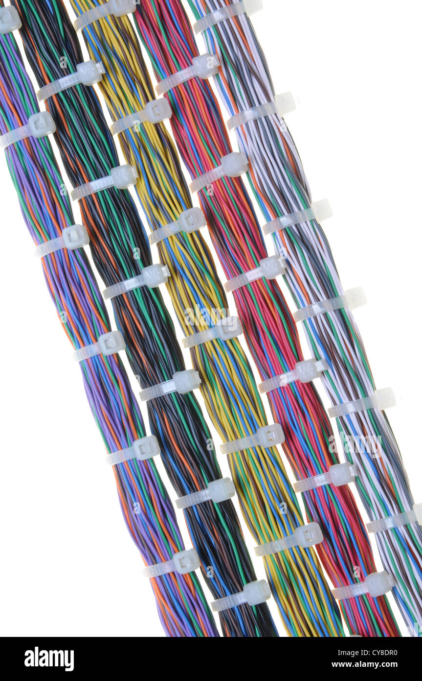 Bundles of network cables with cable ties Stock Photo - Alamy