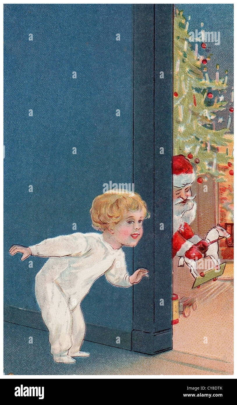 Santa Claus checks Geshenke Stock Photo - Alamy