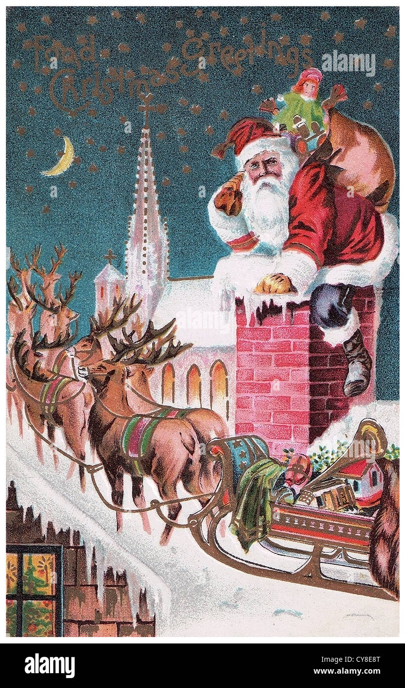 Santa Claus with reindeer Stock Photo - Alamy