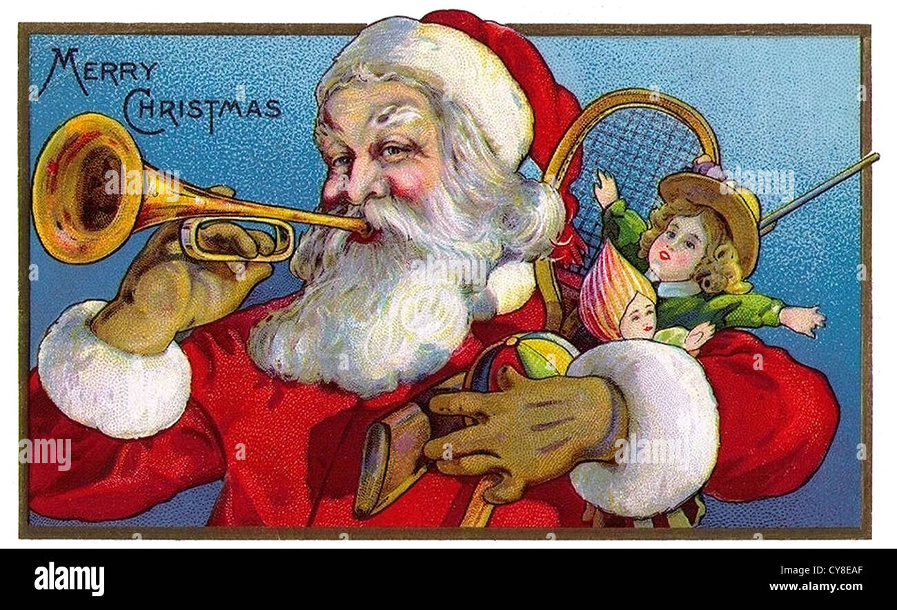Santa Claus with trumpet Stock Photo - Alamy