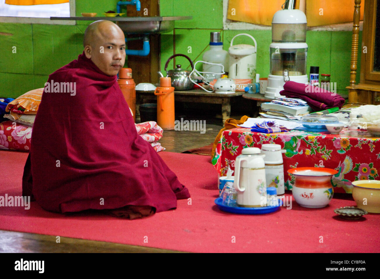 Myanmar, Burma. Burmese Buddhist Monk, Alodaw Pauk Pagoda, Nampan ...