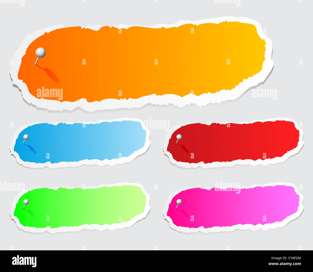 Collection of colorful torn paper with a stick pin Stock Photo - Alamy