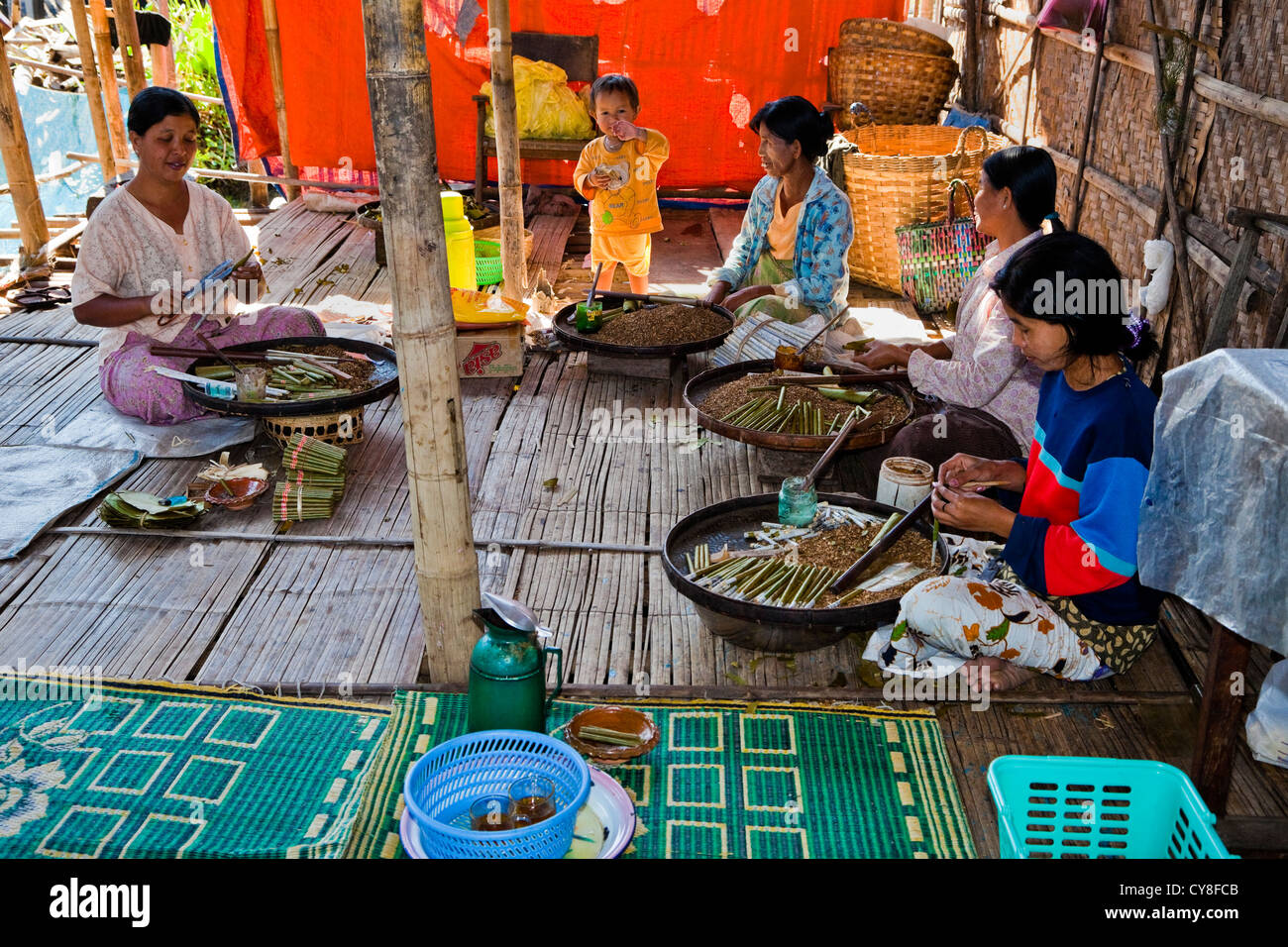 Myanmar, Burma. Burmese Women of Intha Ethnic Group Making Cheroots ...