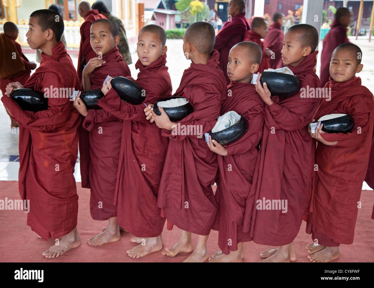 Myanmar, Burma. Buddhist Monks Waiting in Line to Receive Gifts from a ...