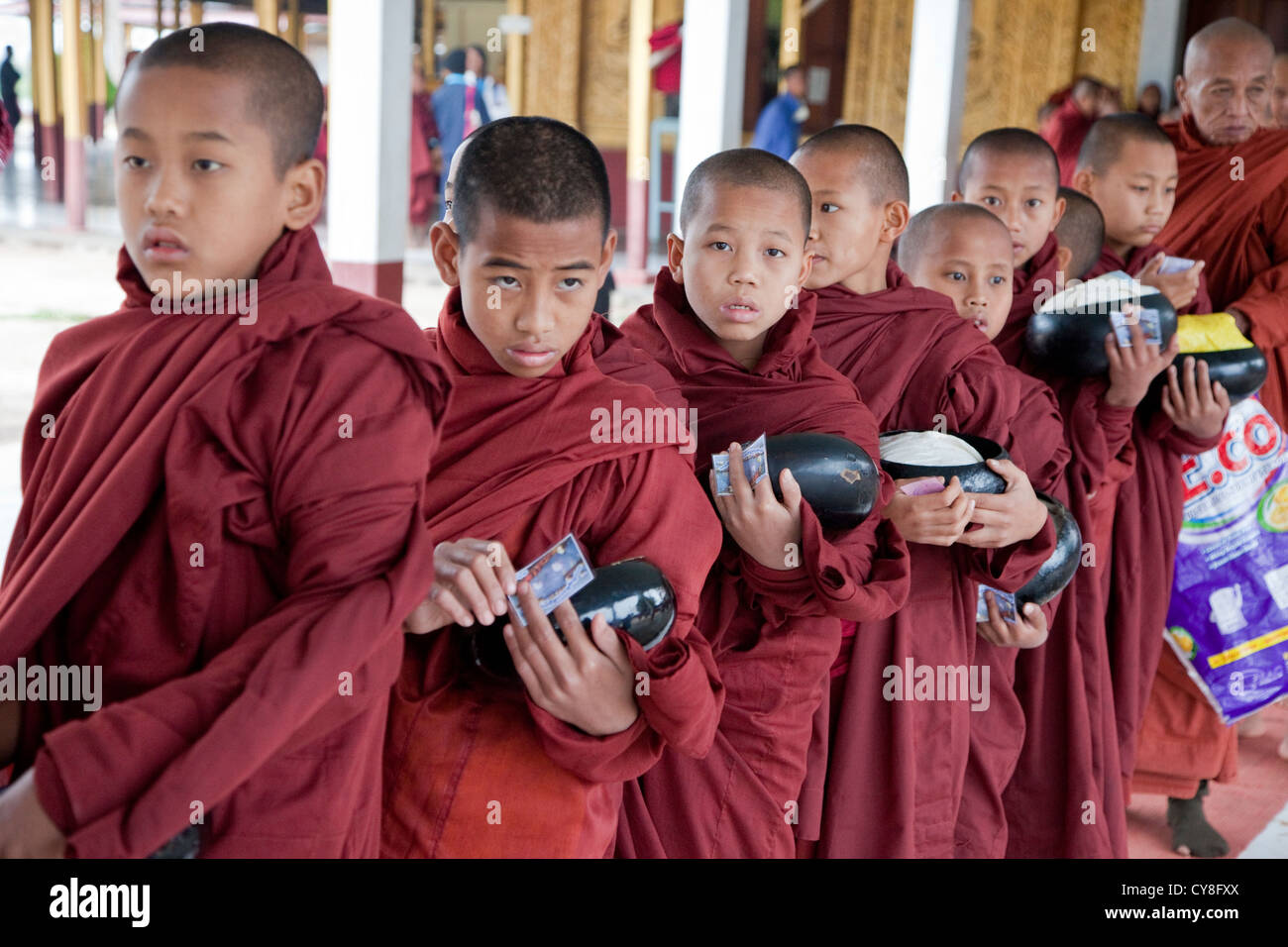 Myanmar, Burma. Buddhist Monks Waiting in Line to Receive Gifts from a ...