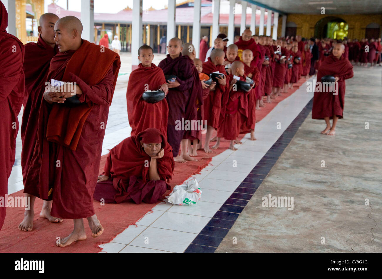 Myanmar, Burma. Buddhist Monks Waiting in Line to Receive Gifts from a ...