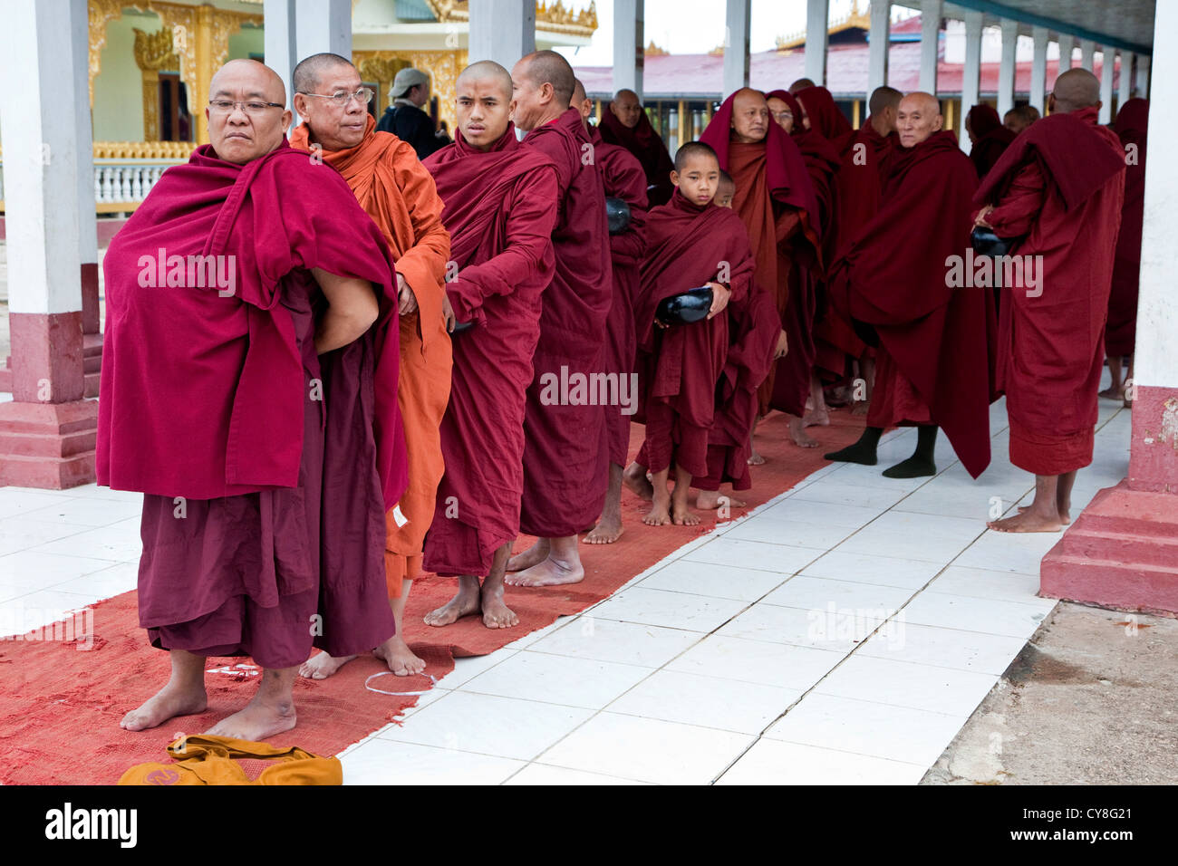 Myanmar, Burma. Buddhist Monks Waiting in Line to Receive Gifts from a ...