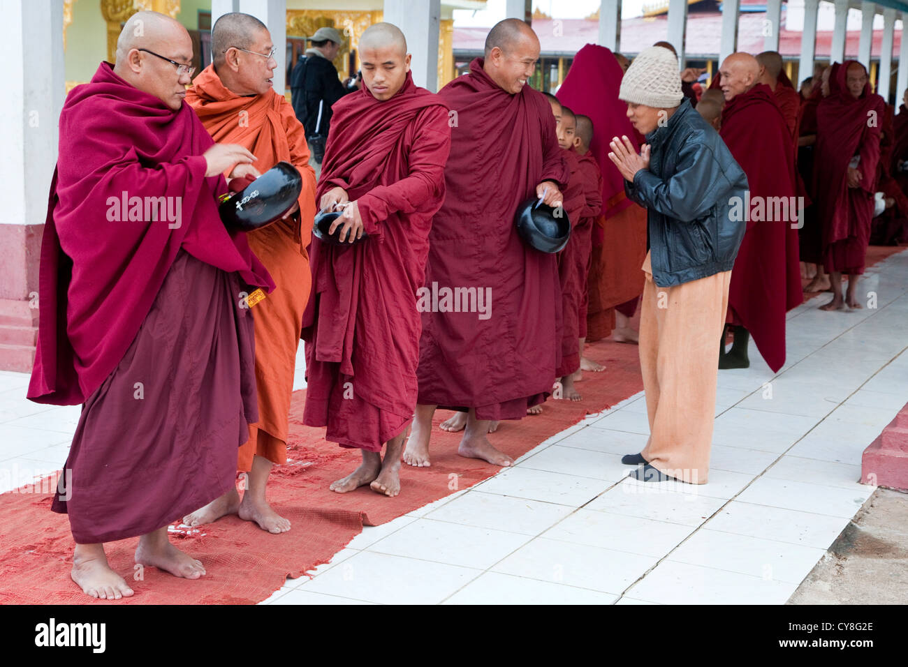 Myanmar, Burma. Buddhist Monks Waiting in Line to Receive Gifts from a ...