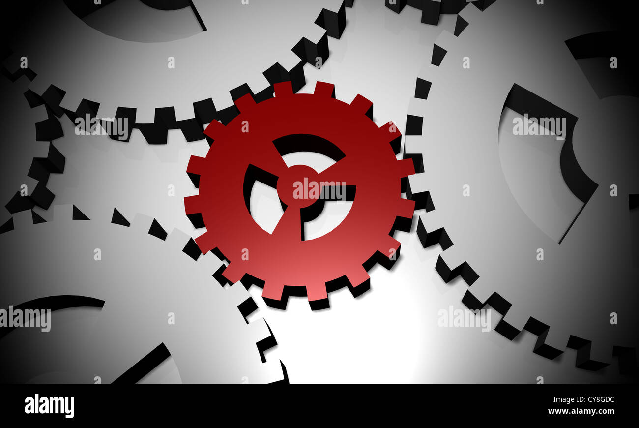One small red gear depicting a key, important part of a system Stock ...