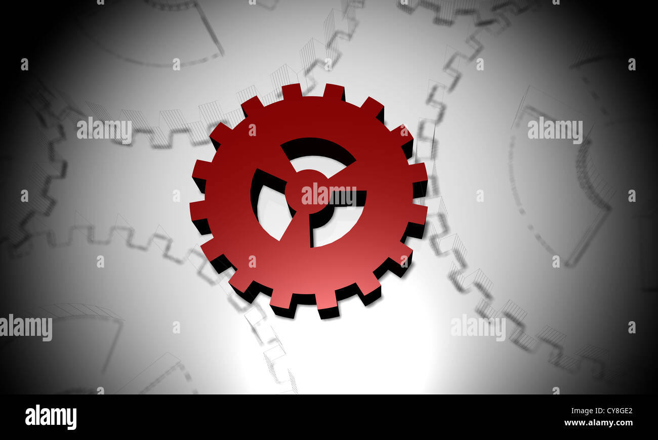 One small red gear depicting a key, important part of a system Stock ...