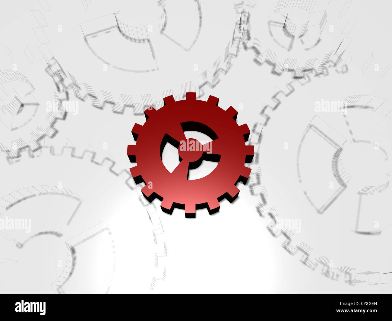 One small red gear depicting a key, important part of a system Stock ...