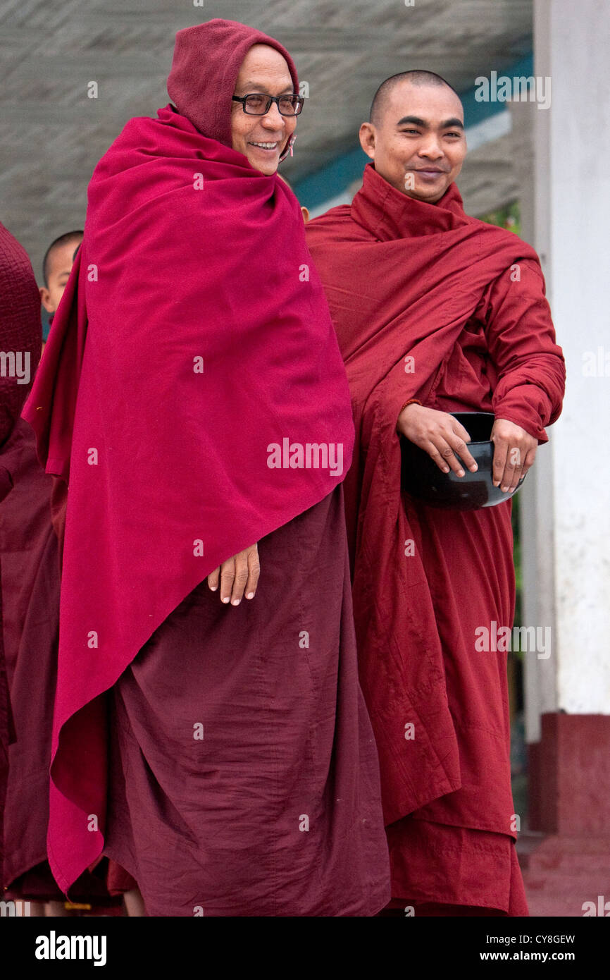 Myanmar, Burma. Two Burmese Buddhist Monks, Alodaw Pauk Pagoda, Nampan ...