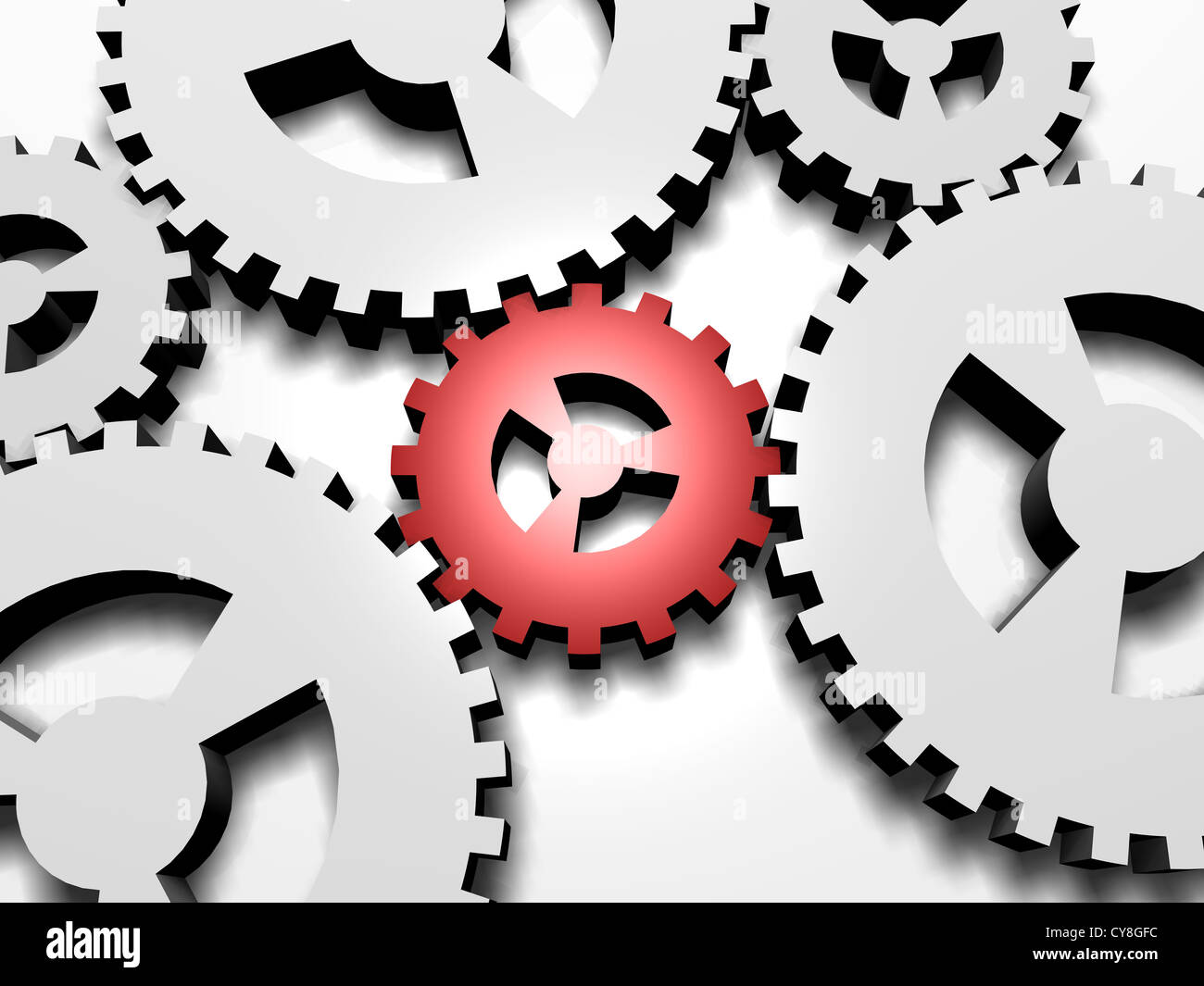 One small red gear depicting a key, important part of a system Stock ...