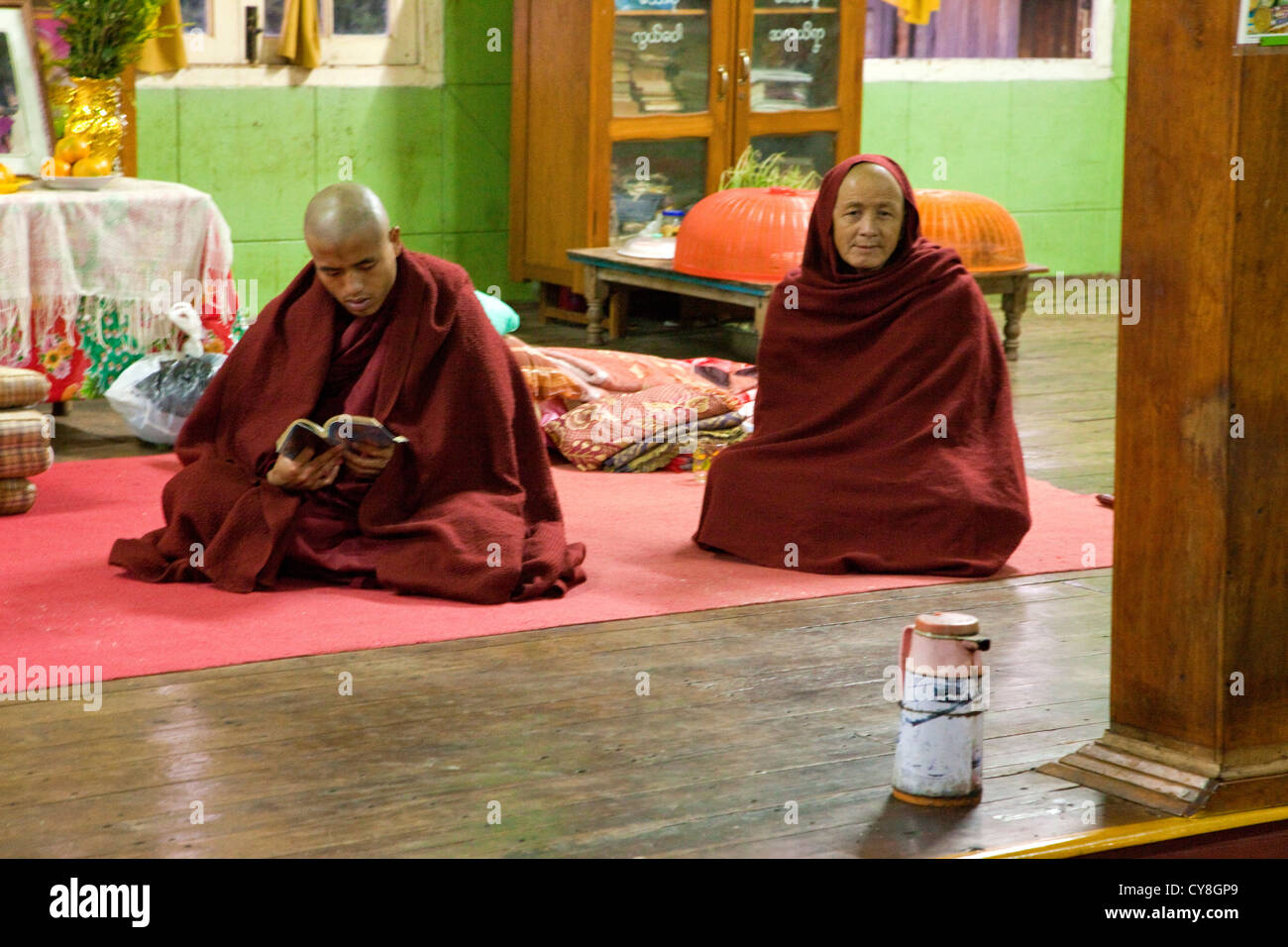 Myanmar, Burma. Buddhist Monks Reading, Alodaw Pauk Pagoda, Nampan ...
