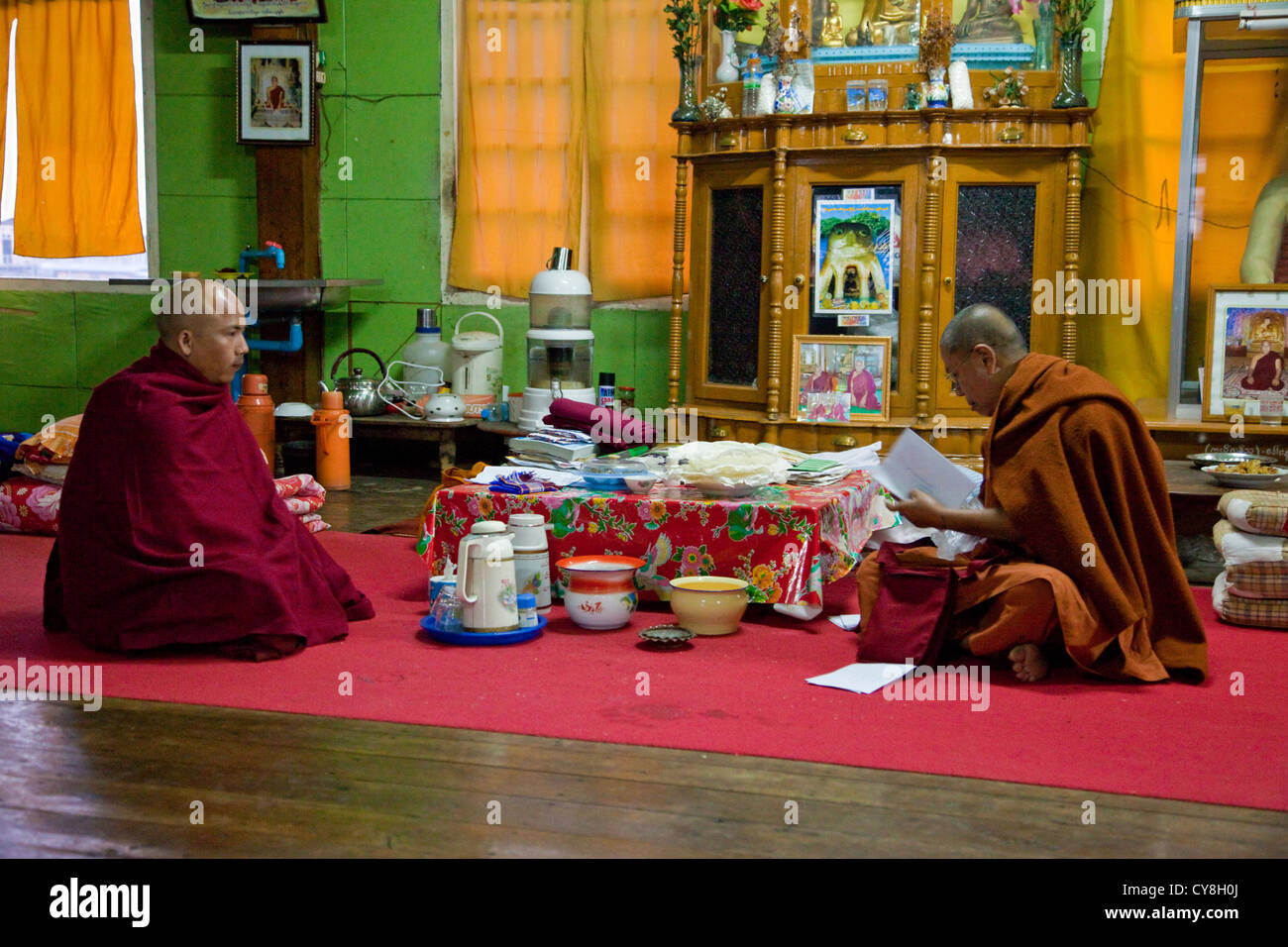 Myanmar, Burma. Burmese Buddhist Monks, Alodaw Pauk Pagoda, Nampan ...
