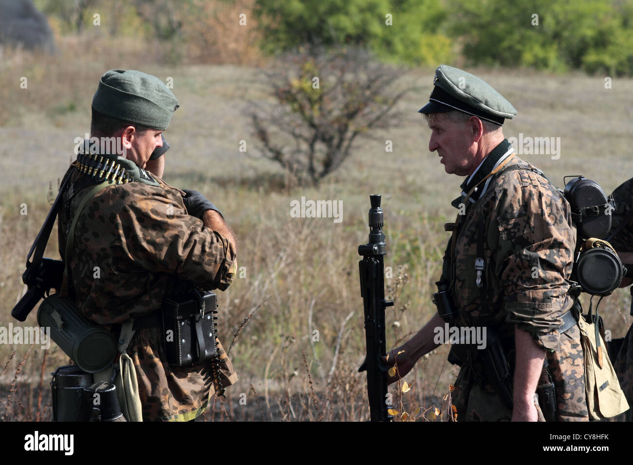 members of Zaporozhye history club "Shield of Fatherland" wears ...