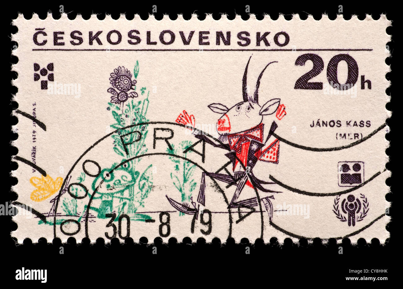 Postage stamp from Czechoslovakia depicting a frog and goat ...
