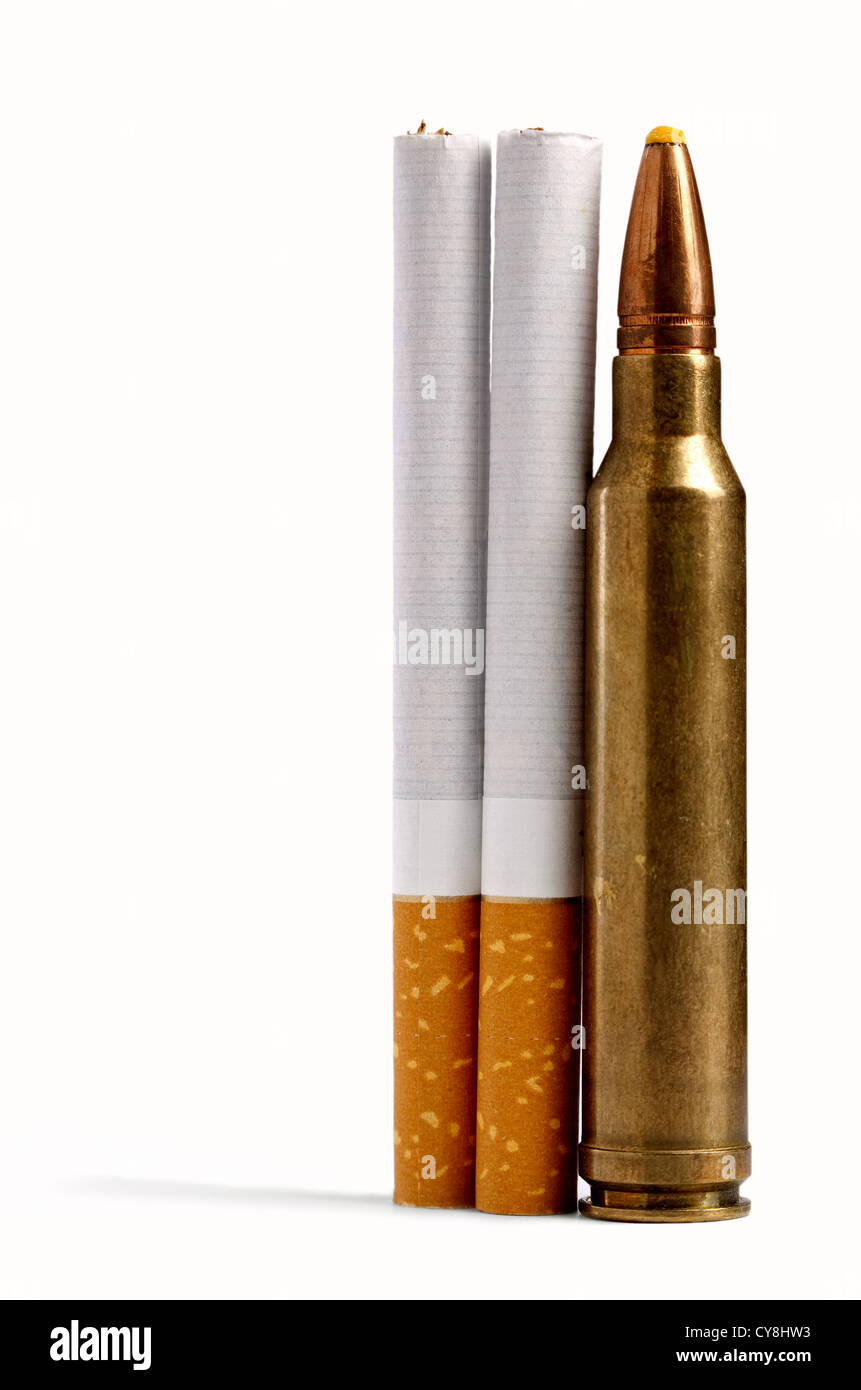real violence. Two cigarettes close to bullet with drop shadow Stock ...