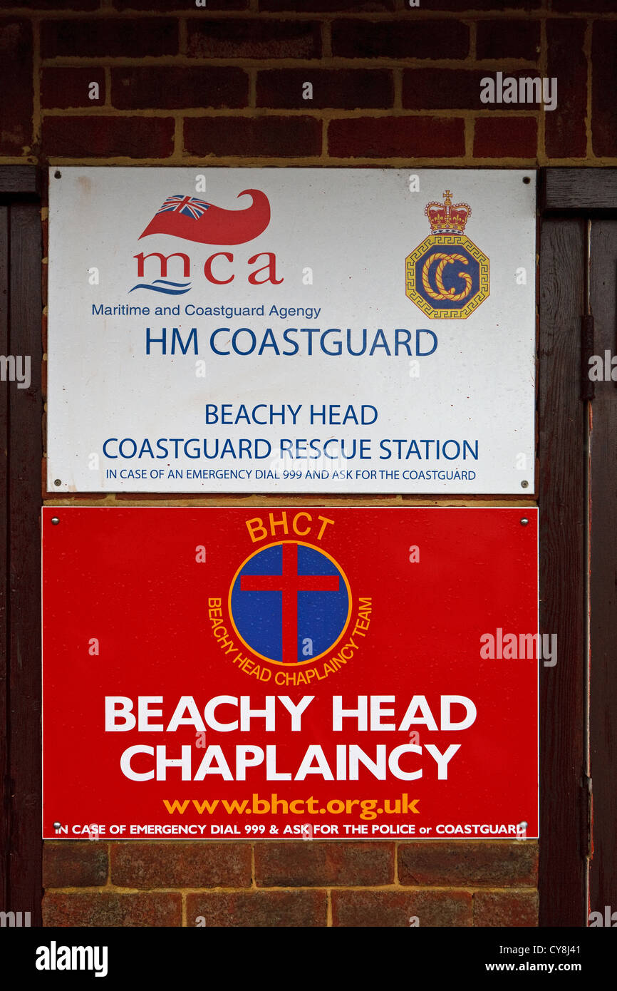 Beachy Head sign for the chaplaincy and HM Coastguard Stock Photo - Alamy
