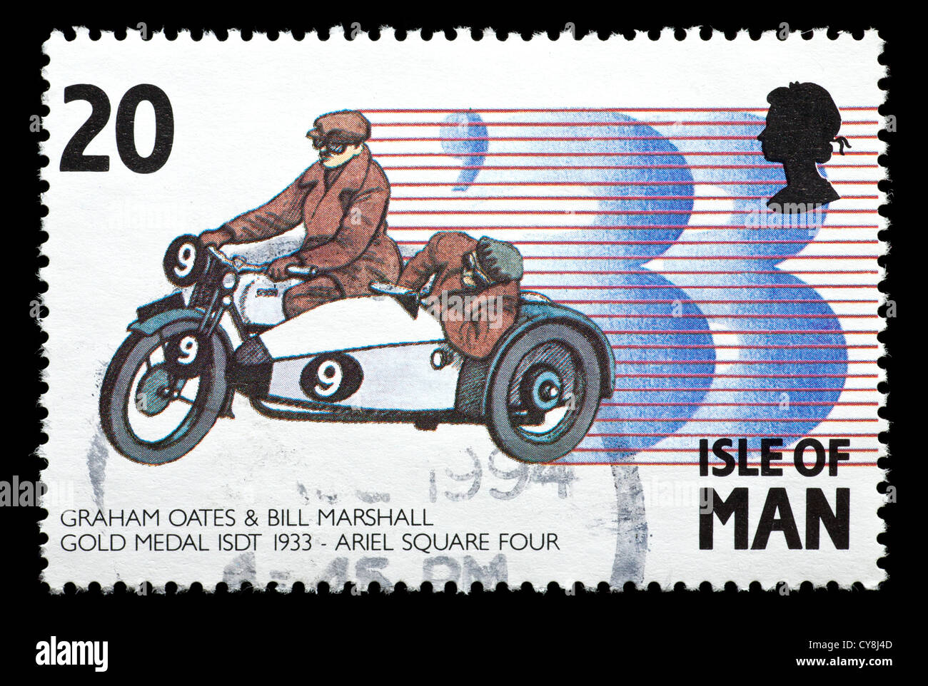 Postage stamp from the Ilse of Man depicting Graham Oates and Bill ...