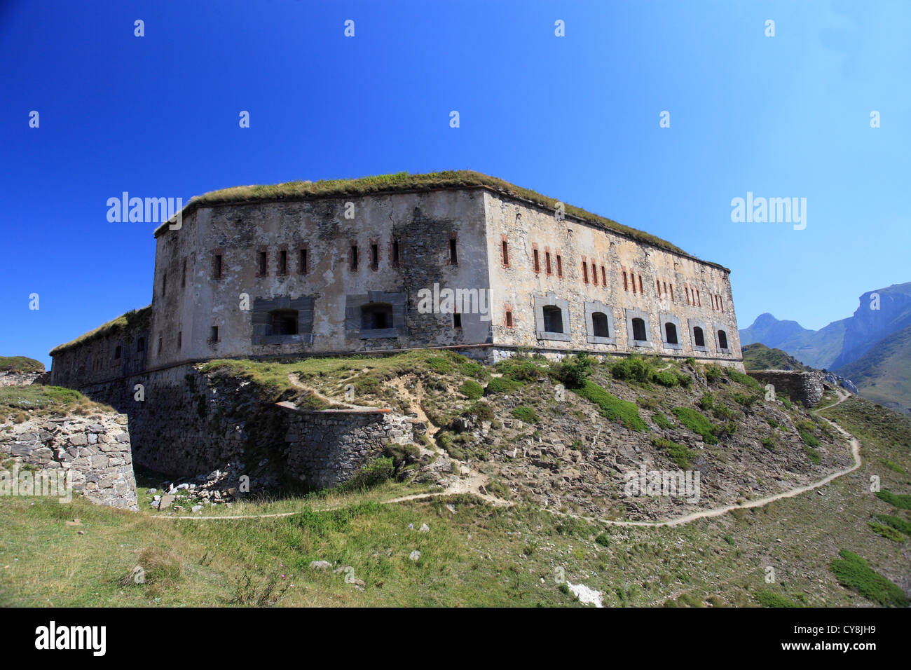 Fortress in the Col de Tende between France and Italy in the Mercantour ...